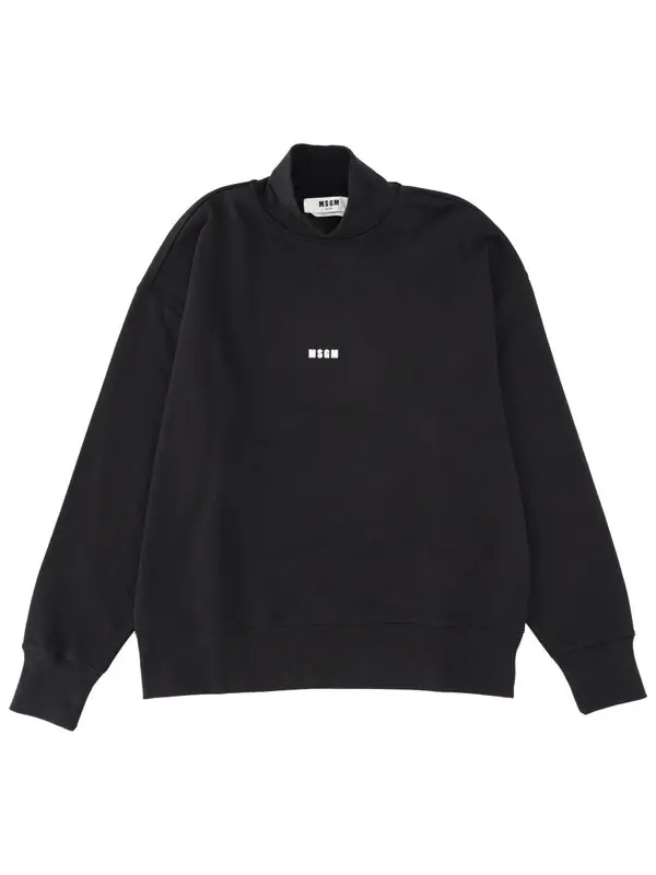 MSGM High Neck Cotton Sweatshirt With Micro Logo - Black