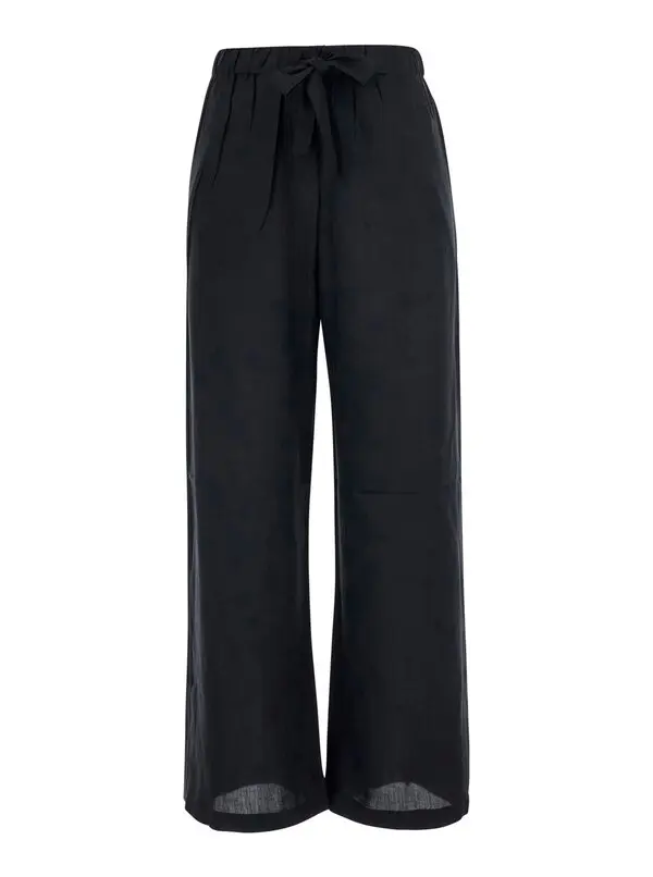 TOTEME Silk Drawstring Trousers With Embroidered Logo Back Patches - Black
