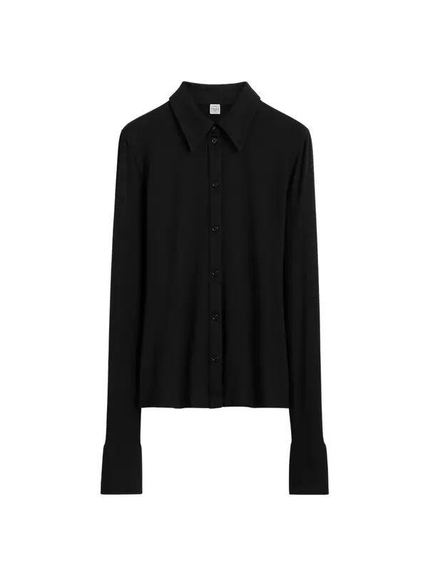 TOTEME Slim-fit Open-collar Button-up Shirt - Black