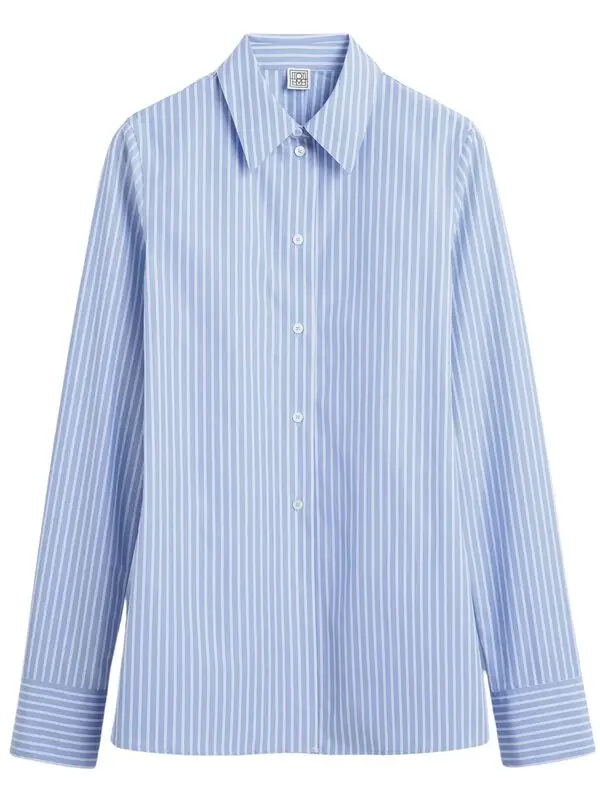 TOTEME Striped Cotton Poplin Shirt - Light Blue
