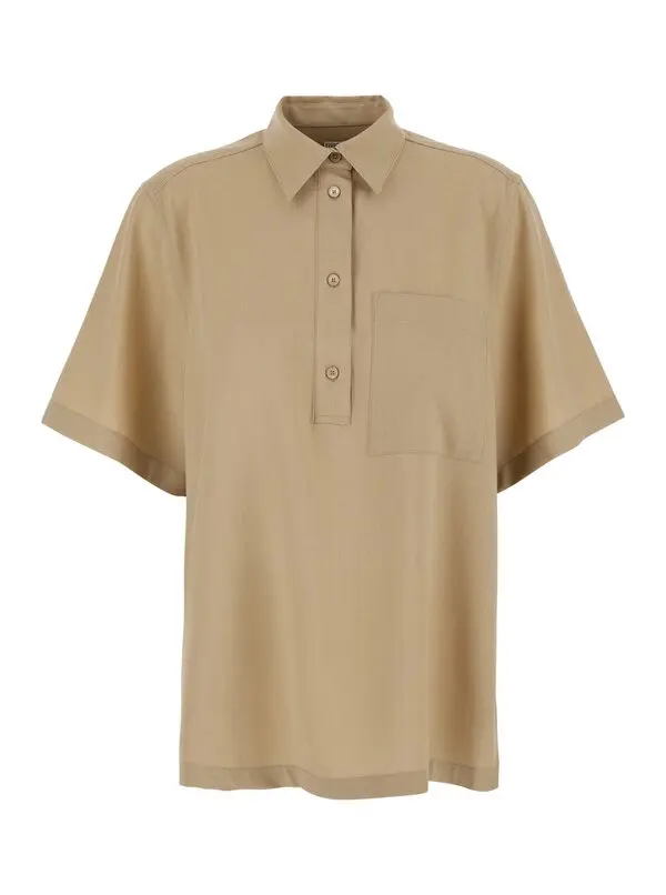 TOTEME Oversized Polo Shirt With Chest Pocket - Beige