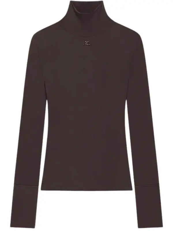 COURREGES High-neck Long Sleeve T-shirt With Buttoned Cuffs