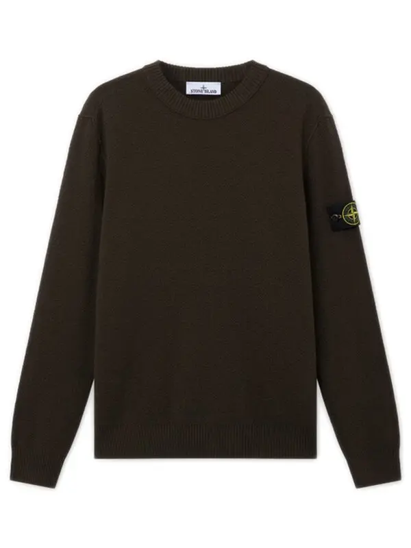 Stone Island Ribbed Neckline Wool Sweater With Badge