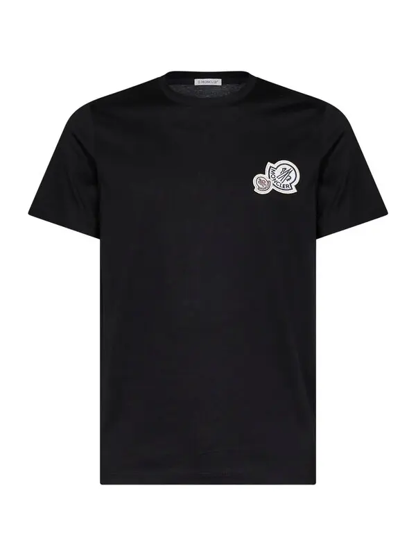 Moncler Black Cotton Jersey T-shirt With Double Logo Patch - Multicolor