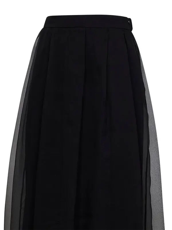 Brunello Cucinelli Black Crispy Silk Flared Midi Skirt