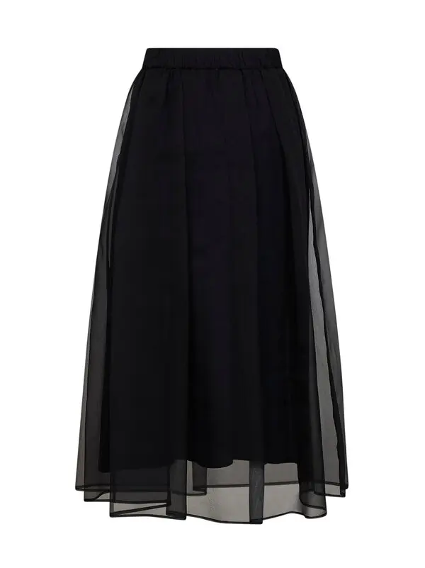 Brunello Cucinelli Black Crispy Silk Flared Midi Skirt - Multicolor