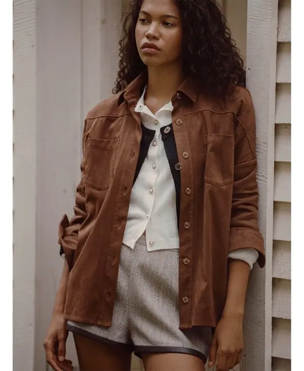 French Connection Sonja Faux Suede Button Front Shirt