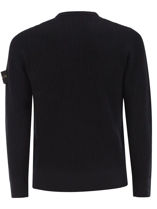 Stone Island Crew-neck Rws Wool Jumper With Ribbed Edges - Blue