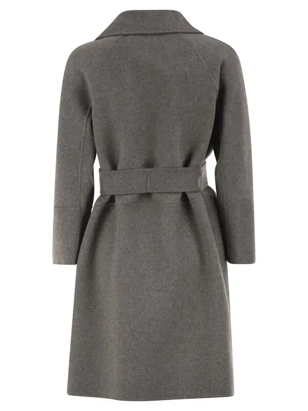 Max Mara Arona Virgin Wool Belted Coat - Gray