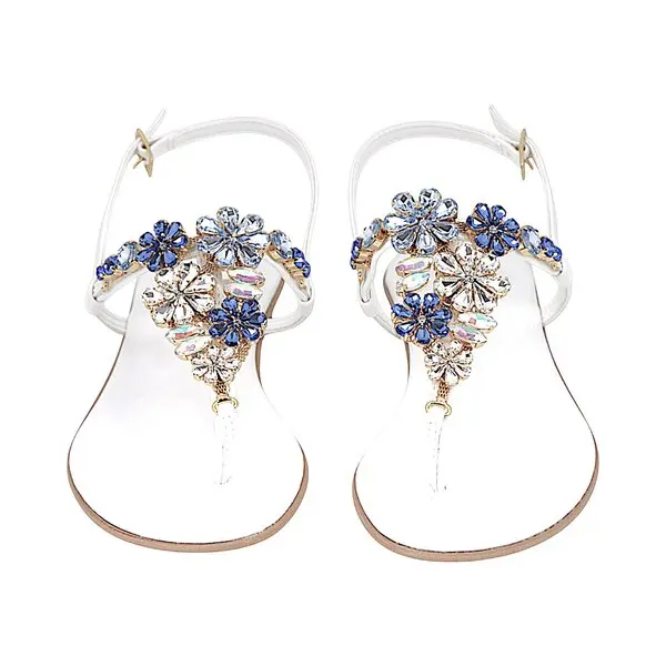 DAMAPREZIOSA Blue / White Gilda White Sandal With Light Blue Crystals