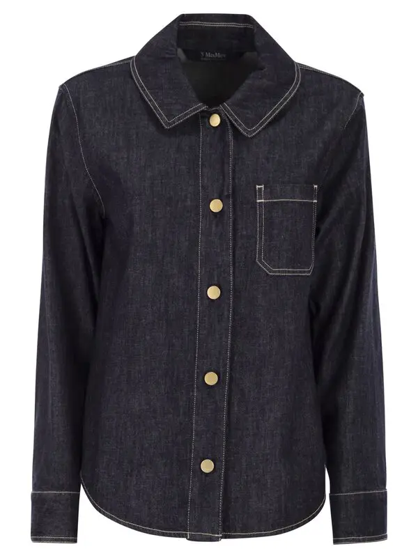Max Mara Cotton Denim Shirt With Gold Stud Buttons - Blue