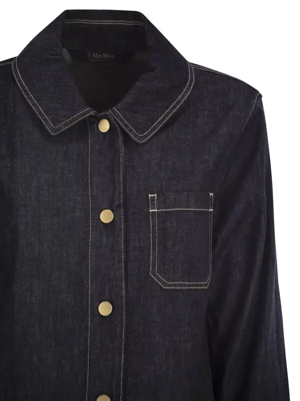 Max Mara Cotton Denim Shirt With Gold Stud Buttons - Blue