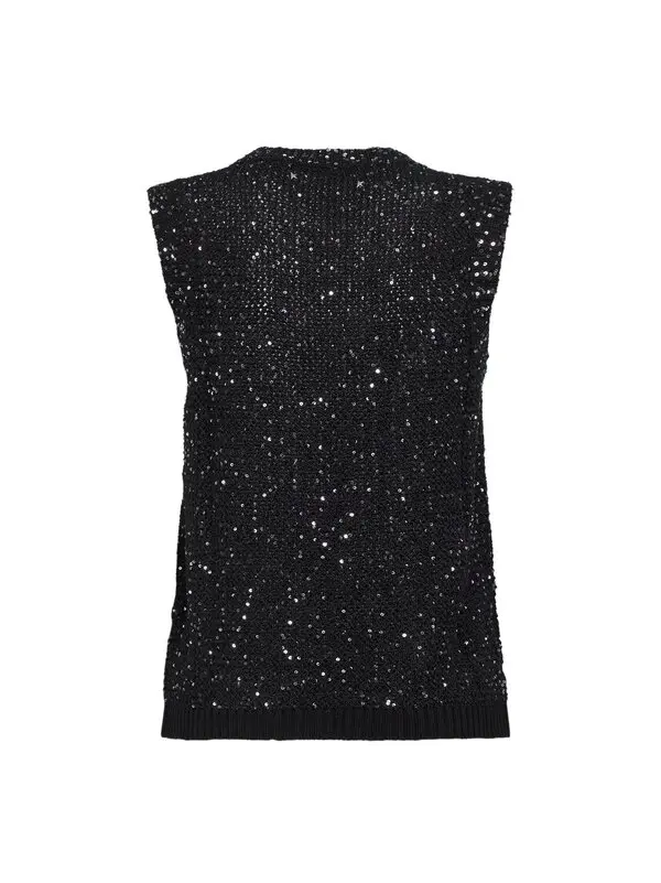 GOLDEN GOOSE Black Sequin Mesh Journey Top