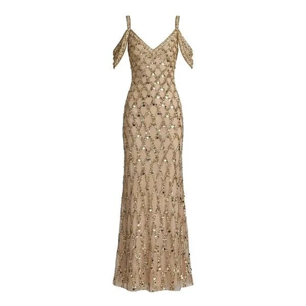 Mac Duggal Sequin Embellished V-neck Gown