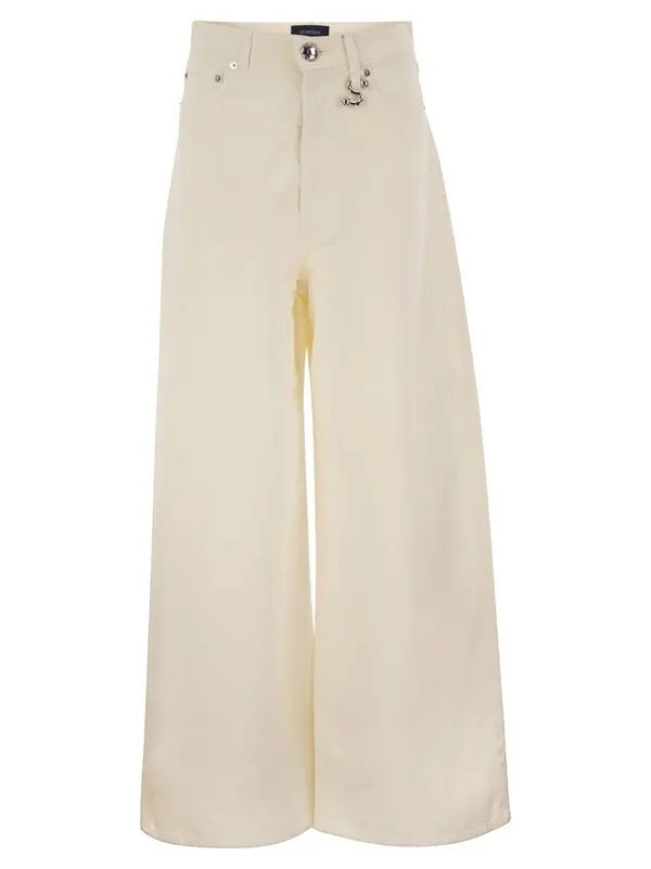 Sportmax Wide-leg Cotton Denim Jeans With Signature Detail - Cream