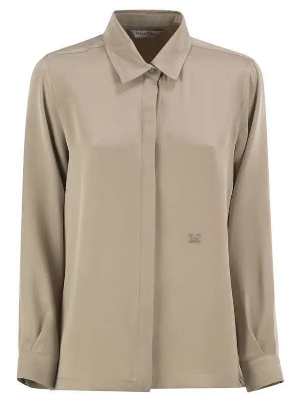 Max Mara Silk Shirt With Embroidered M Logo - Cream