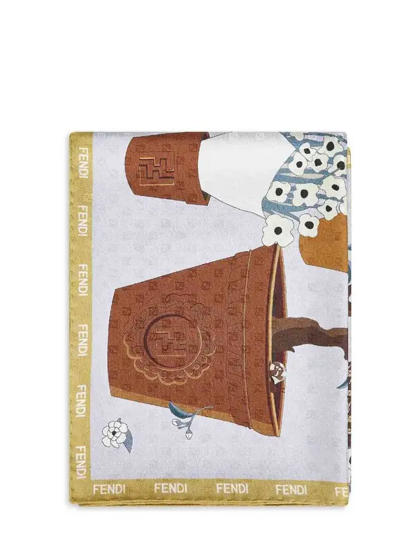 Fendi Silk Light Blue Printed Silk Gardening Scarf