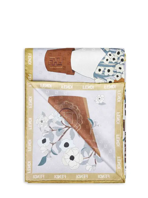 Fendi Silk Light Blue Printed Silk Gardening Scarf