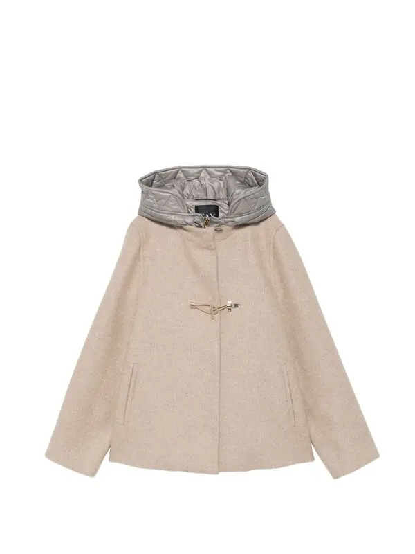 FAY Wool Hooded Cape With Toggle Fastening And Drawstring Hood - Multicolor