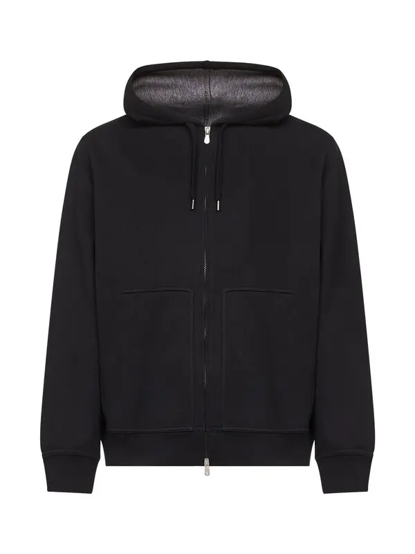 Brunello Cucinelli Black Double Fleece Zip-up Hoodie