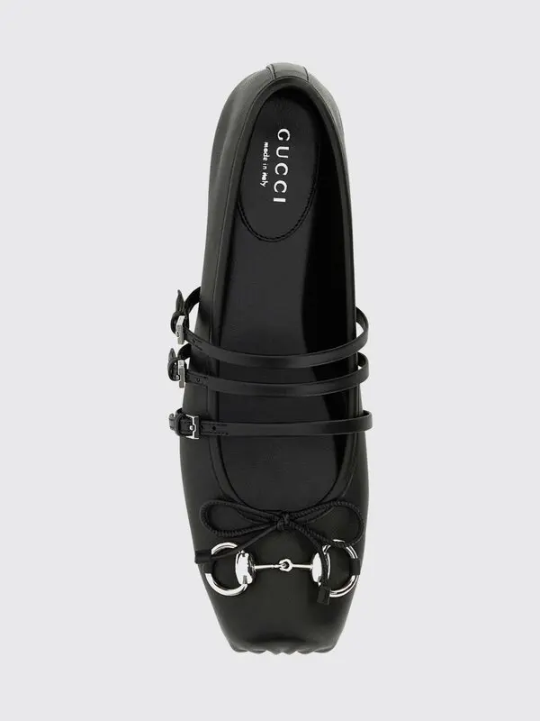 Gucci Lambskin Ballet Flats With Horsebit Detail - Black