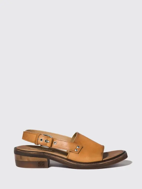 Miu Miu Heeled Leather Sandals - Brown