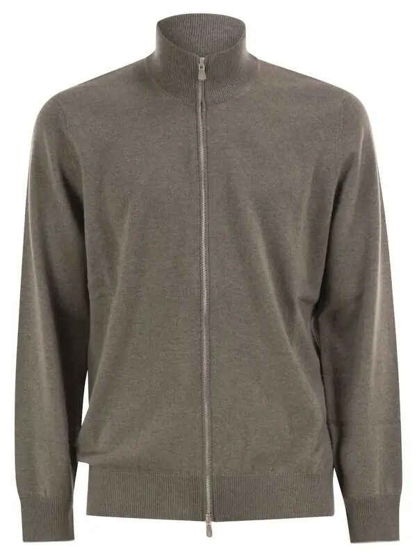 Brunello Cucinelli High-neck Zip-up Cashmere Cardigan - Gray