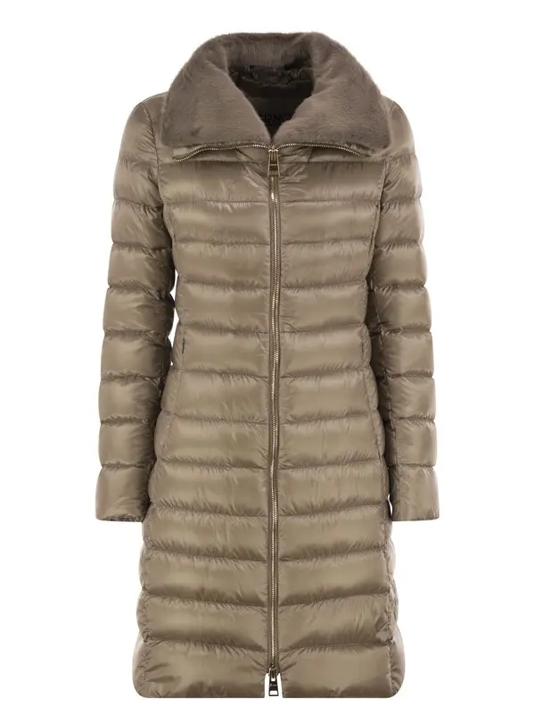 Herno Elisa Long Down Jacket In Ultralight Nylon With Faux Fur Collar - Multicolor