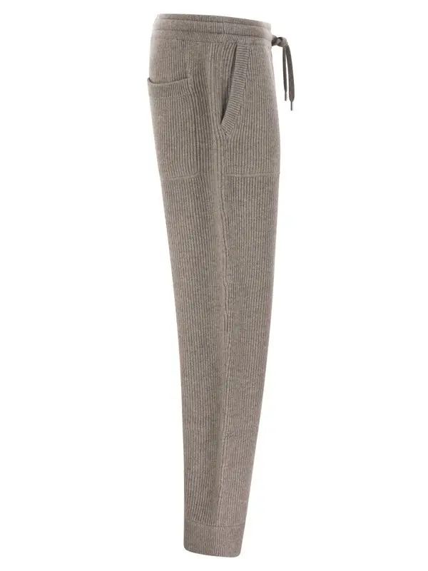 Brunello Cucinelli Cashmere Rib Knit Joggers With Drawstring