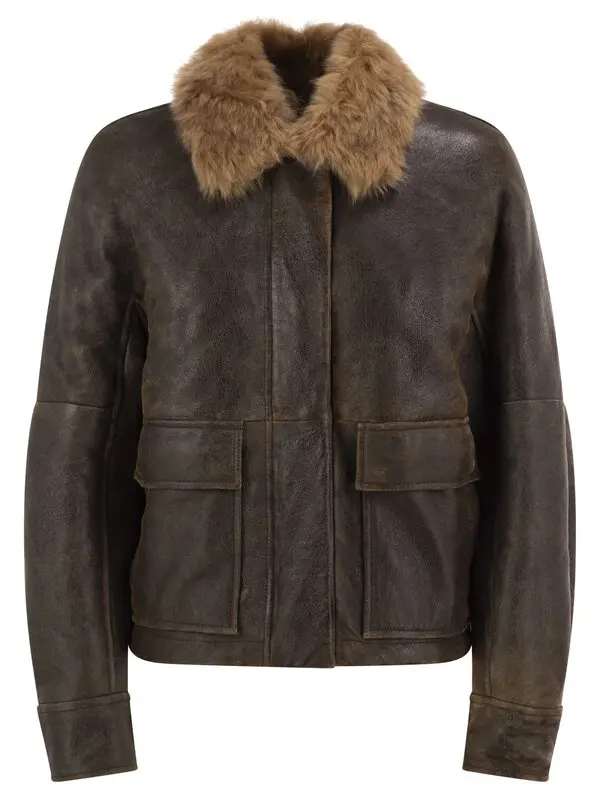 Brunello Cucinelli Sheepskin Jacket With Fur Collar - Brown