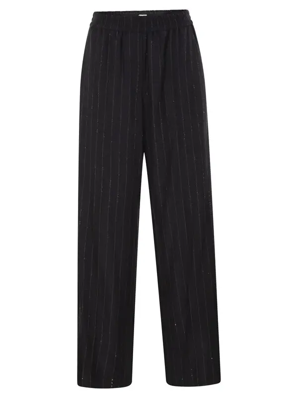 Brunello Cucinelli Pinstriped Sequined Elasticated Waist Trousers - Blue