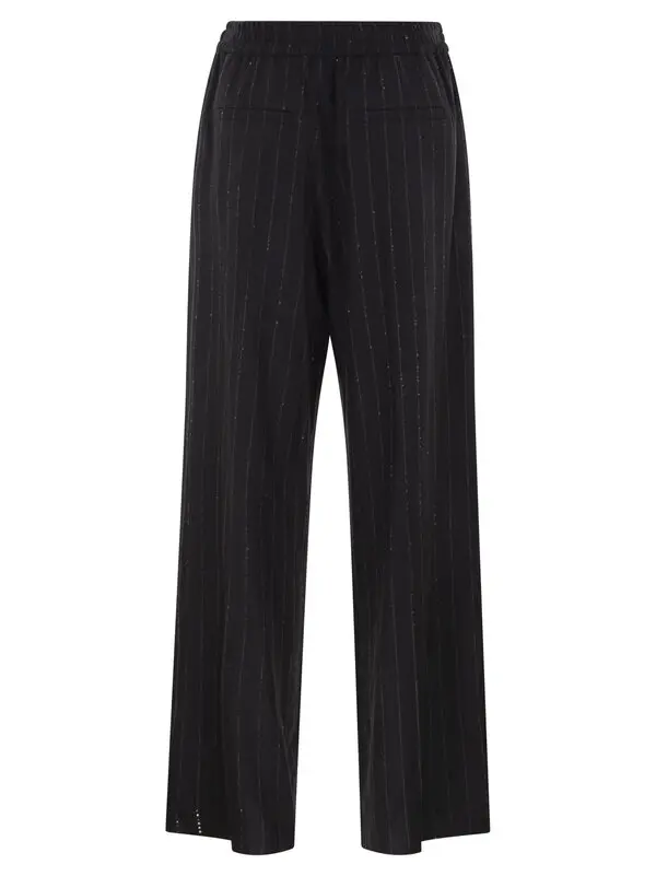 Brunello Cucinelli Pinstriped Sequined Elasticated Waist Trousers - Blue