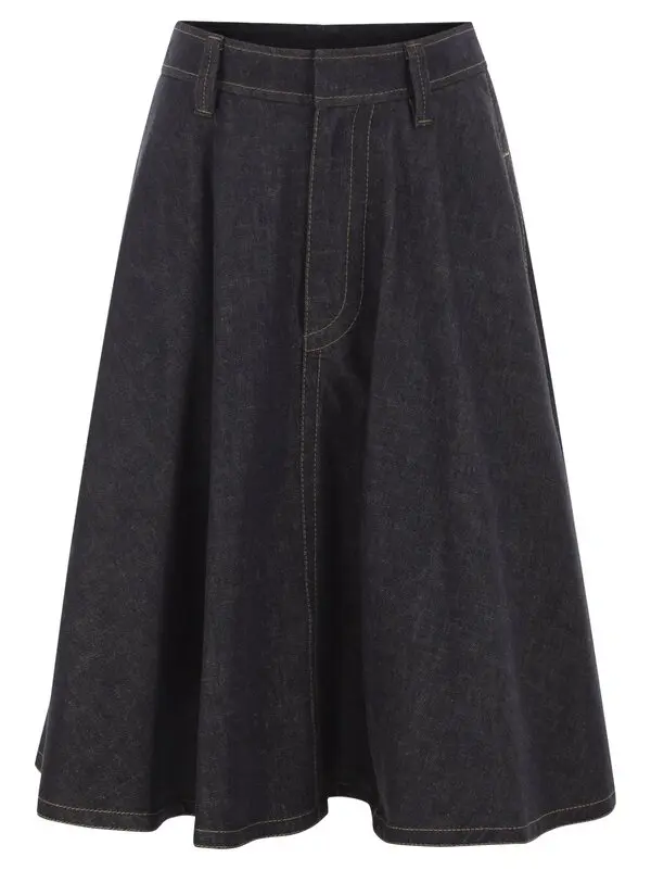 Brunello Cucinelli Cotton Denim Flared Midi Skirt - Multicolor