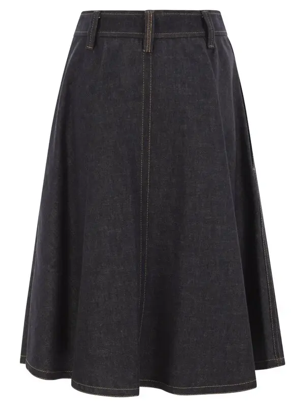 Brunello Cucinelli Cotton Denim Flared Midi Skirt - Multicolor
