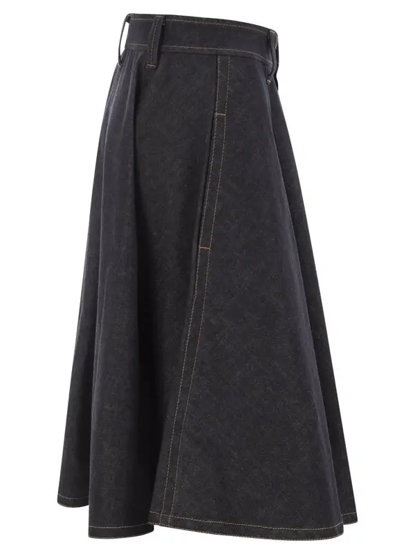 Brunello Cucinelli Cotton Denim Flared Midi Skirt - Multicolor