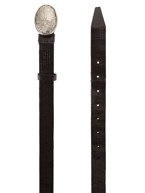 Brunello Cucinelli Embossed Leather Belt With Oval Buckle - Brown