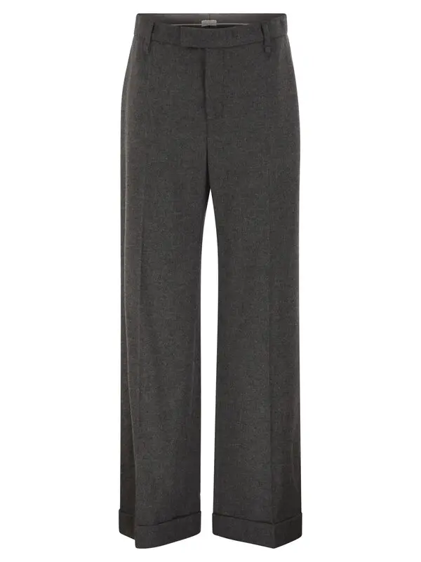 Brunello Cucinelli Virgin Wool And Cashmere Tailored Trousers With Turn-up Hem - Multicolor