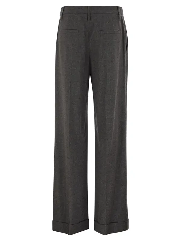 Brunello Cucinelli Virgin Wool And Cashmere Tailored Trousers With Turn-up Hem - Multicolor