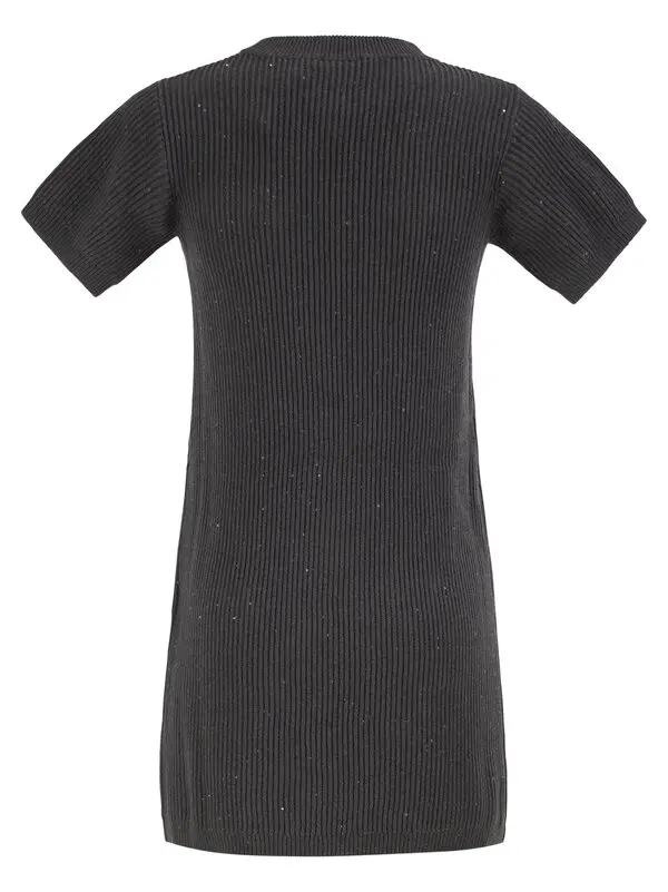 Brunello Cucinelli Ribbed Knit Dress With Sequins And Patch Pockets