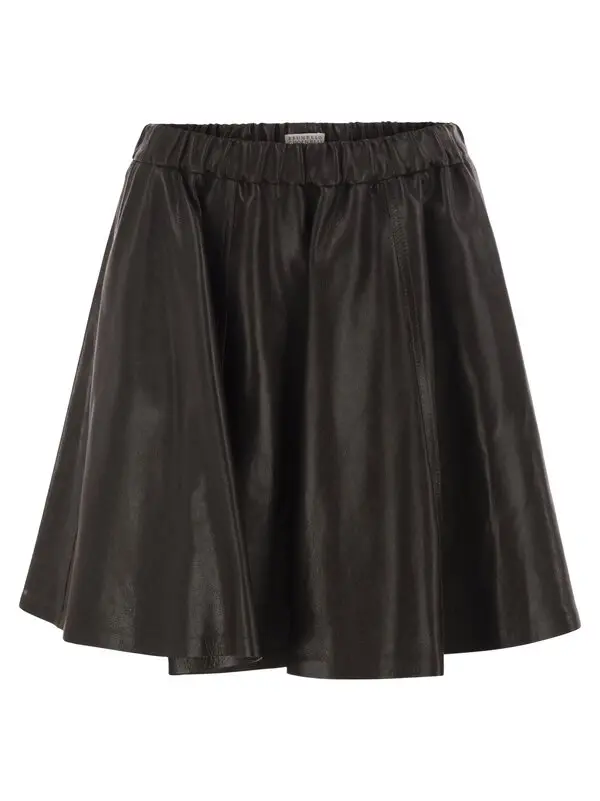 Brunello Cucinelli Flared Nappa Leather Skirt With Elasticated Waist - Brown