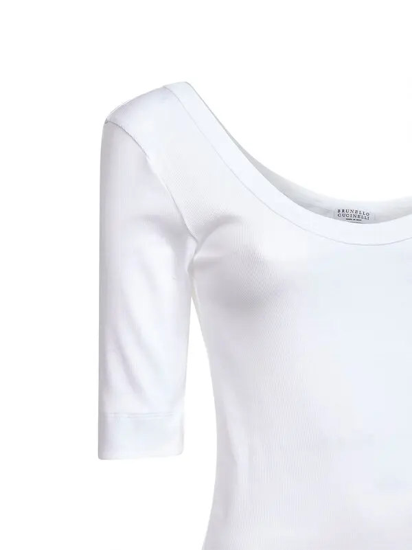 Brunello Cucinelli Ribbed Stretch Cotton Jersey T-shirt - Multicolor