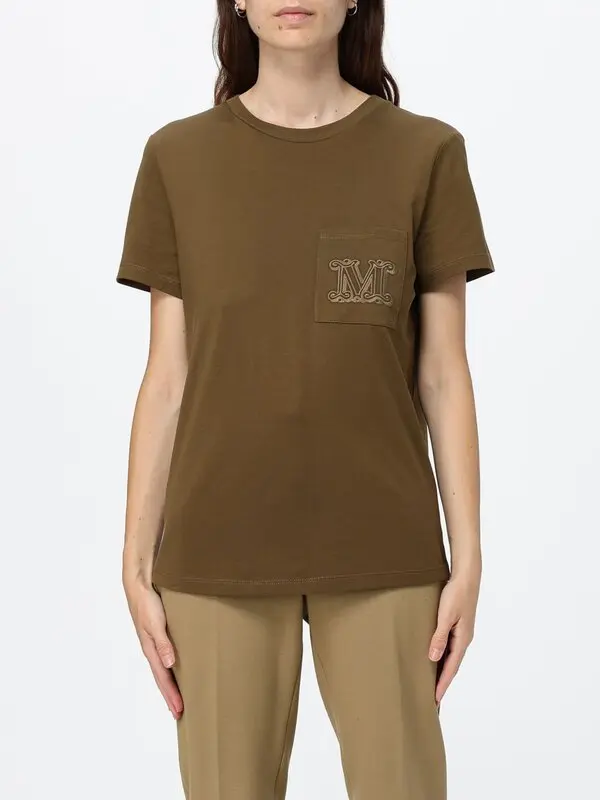 Max Mara Cotton T-shirt With Embroidered Pocket - Green
