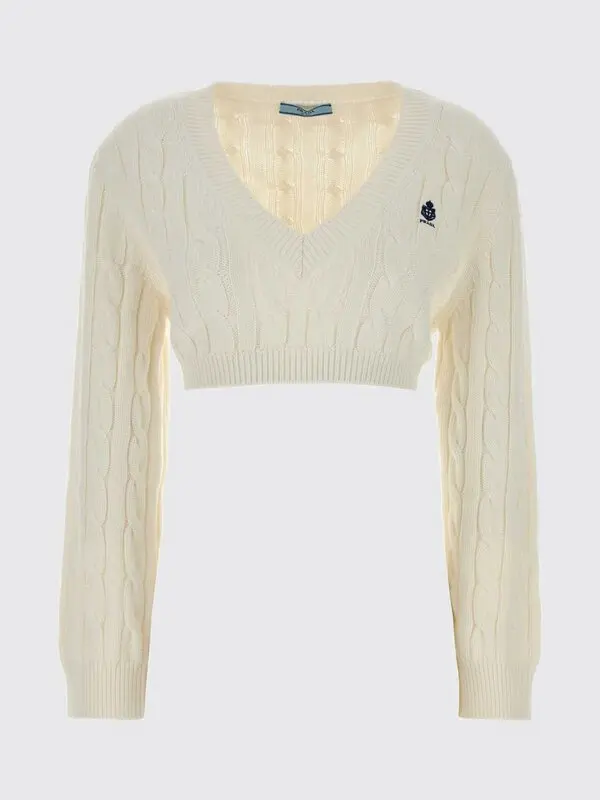 Prada Cable Knit V-neck Sweater - White