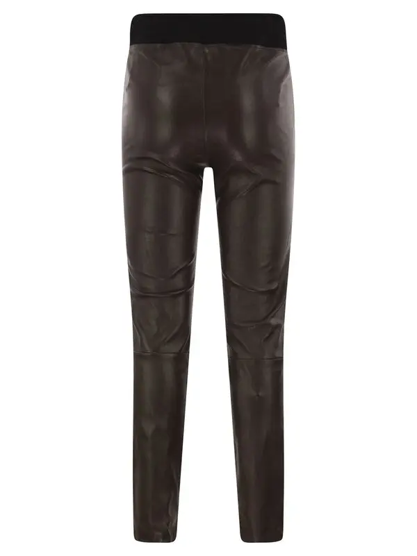 Brunello Cucinelli Skinny Fit Stretch Nappa Leather Trousers - Brown