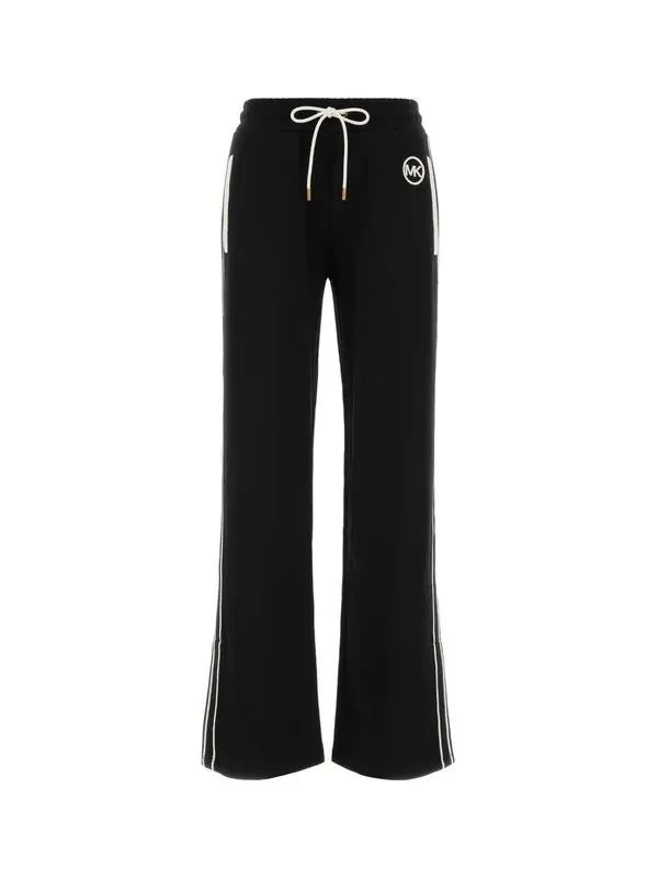 Michael Kors Striped Wide-leg Pants With Drawstring - Black
