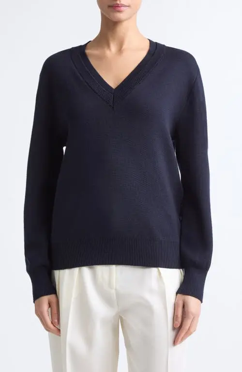 RÓHE Double V-neck Merino Wool Sweater - Navy