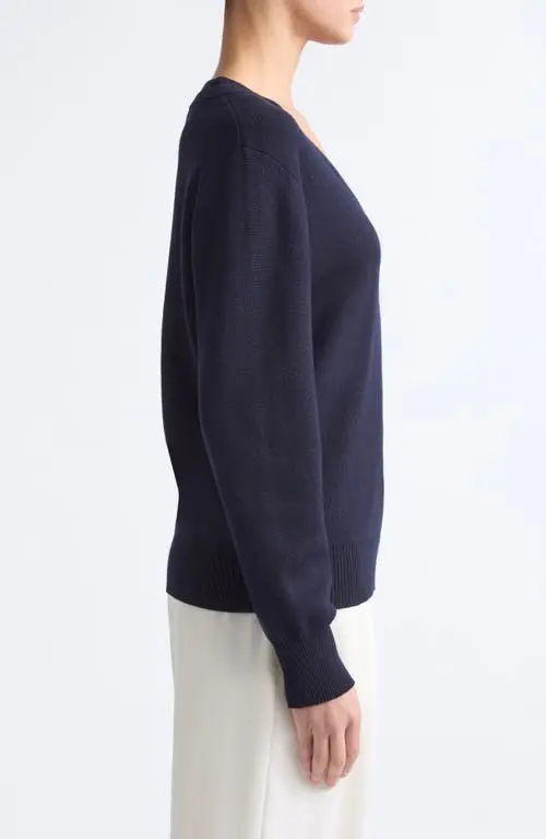 RÓHE Double V-neck Merino Wool Sweater - Navy