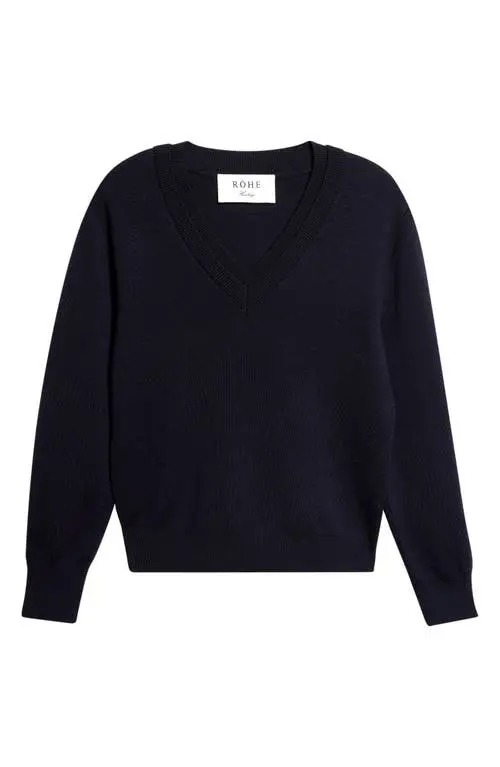 RÓHE Double V-neck Merino Wool Sweater - Navy