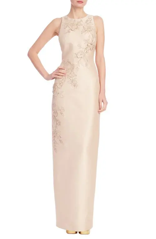 Badgley Mischka Floral Embroidered Column Gown