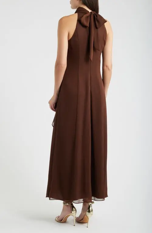 Eliza J Cascade Ruffle Halter Gown - Chocolate